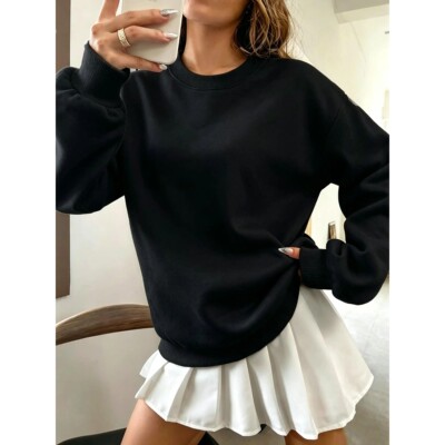 Korean Oversized Solid Color Women Streetwear Crewneck Y2K S