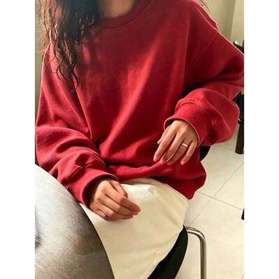 2026 New Minimalist Solid Color Crew Neck Sweatshirt For Wom