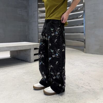 New 2026 Men's Loose Straight Leg Bla Waed fiti Splatter Emb