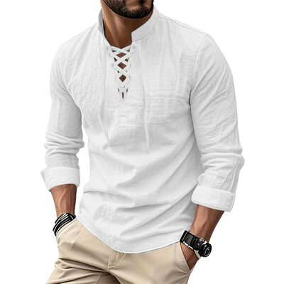 Men's Vintage V-neck T-shirt Cotton Linen Pirate Medieval Vi