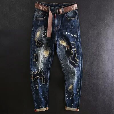 New Spring and Summer Trendy Men's Washed, Ripped, Patched a