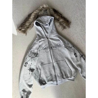 Winter Fashion Streetwear Women's Gothic Punk Faux Fur Hoode