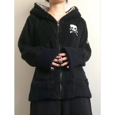 Y2k Lamb Wool Jackets Women Gothic Hoodies Cross Skull Grung