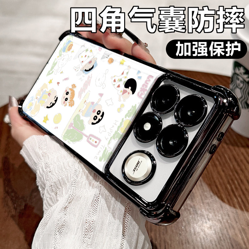 适用红米K100Pro手机壳网红款四角气囊多巴胺透明软壳网红风镜头全包元气版白底蜡笔超人按键灵敏ins风简约K1