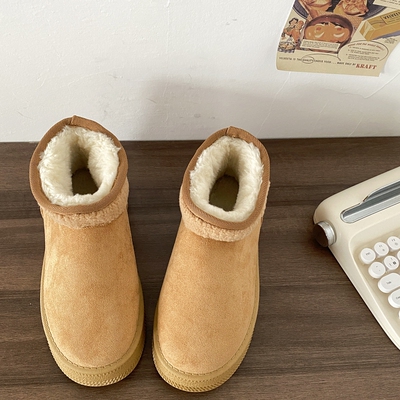 AUMU复古厚底雪地靴女士冬季加绒加厚东北棉鞋保暖面包鞋休闲短靴