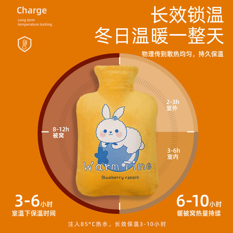 冬季PVC注水热水袋 可爱防爆绒布套暖水袋热敷卡通加厚暖手袋