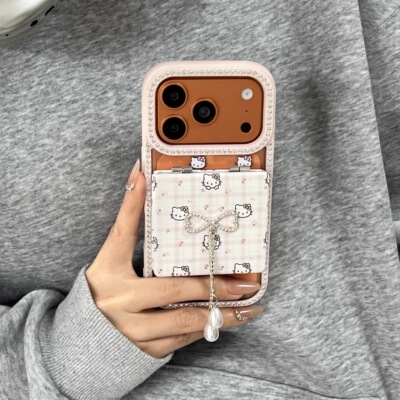 ins风可爱kt猫苹果16pro手机壳新款17ProMax女iphone15Pro高级感14爆款13补妆镜保护套12闪钻边17Air小众公主