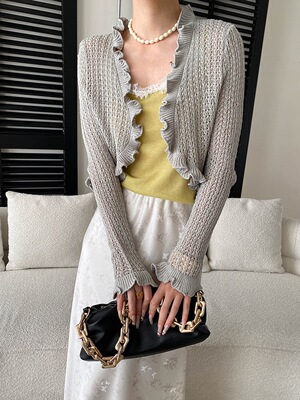 司南 轻氧感假日 温柔风木耳边镂空针织开衫防晒罩衫短款 SN8815