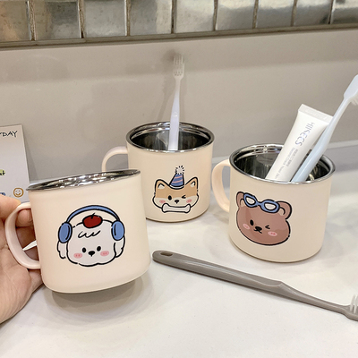 卡通小熊小狗儿童情侣简约漱口杯牙刷不锈钢刷牙杯304洗漱杯牙缸
