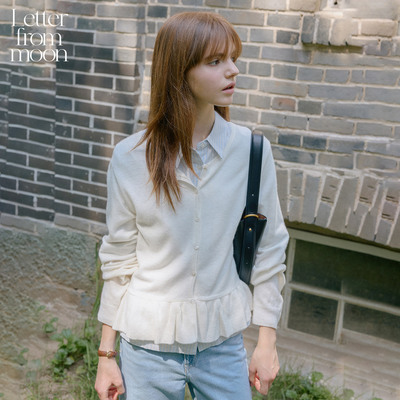 陈钰琪同款丨Letter from moon荷叶边开衫25年秋通勤休闲内搭上衣