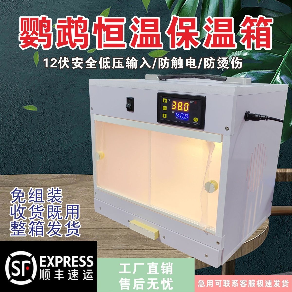 智能风暖加热双开门恒温箱自动控温便携式育雏箱鸟类专用保温箱