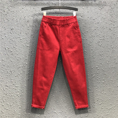 高腰显瘦宽松修身松紧腰牛仔裤女