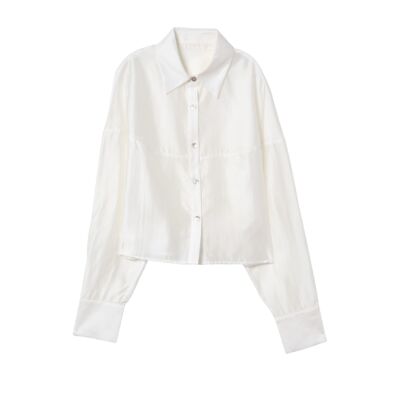 【晓雯严选】夏季短款翻领光泽感长袖衬衫N695-YS-2505