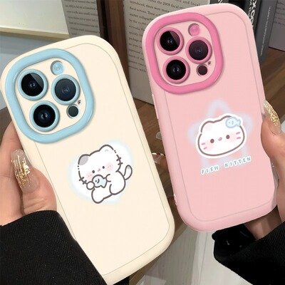 可爱卡通猫想鱼适用于vivo x200pro/x100s/x90/x60t/x70手机壳S19pro泡芙女s17e/s15/s20原创S7防摔S9e茶色