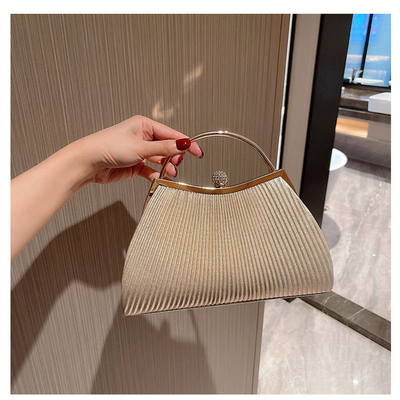 New Bags Evening Clutch Purse Wedding Pleated Gold Handbags