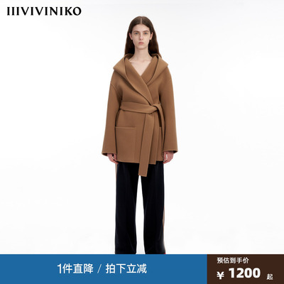 IIIVIVINIKO“100支绵羊毛”美拉德毛呢大衣外套女M349012053E