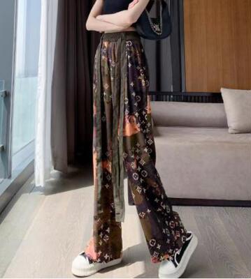 高腰印花垂感飘带拖地裤