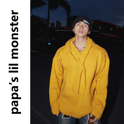 PAPASLILMONSTER【高级小众】美式纯色带帽飘巾设计针织毛衣男女