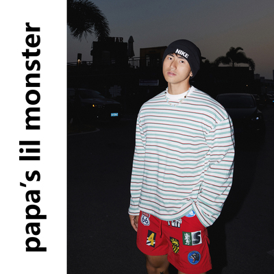 PAPASLILMONSTER【胶片条纹】美式简约条纹长袖T恤宽松休闲上衣