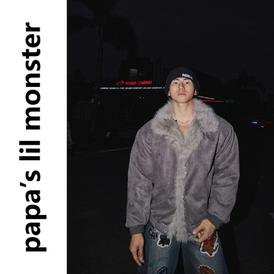 PAPASLILMONSTER【暖冬绒毛】座山雕美式复古毛领连帽棉服外套男