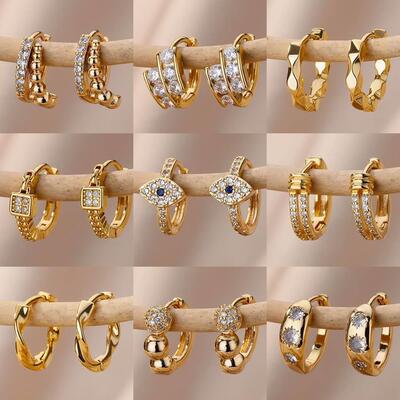 Stainless Steel Evil Eye Earrings for Women Gold Color Roune