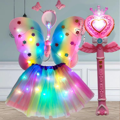 发光天使蝴蝶翅膀背饰儿童亮灯女童玩具发光魔法棒公主小女孩礼物