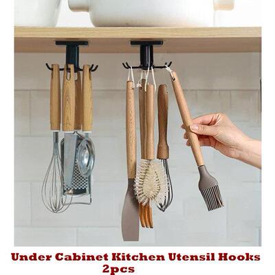 Under Cabinet Kitchen Utensil Hooks Hanging Rack 2pcs