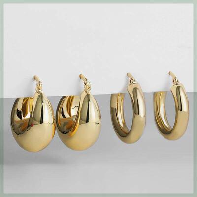 Smooth Round Chunky Hoop Earrings for Women Girls Gold Wide