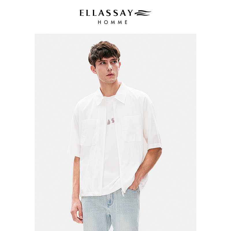 ELLASSAY歌力思男装纯棉拉链工装翻领短袖衬衫EME352C02500