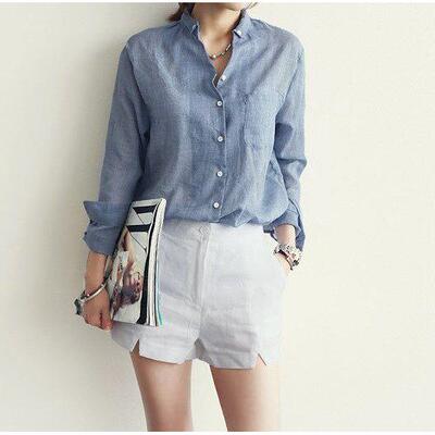 2019 Women Tops Linen Shirt Ladies Fashion Blouse Clothes 女