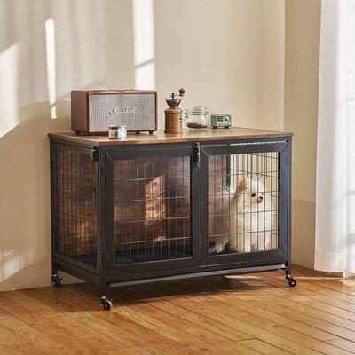 Furniture Dog Crate with Wheels, 110 lb Pet Puppy Dogs Indoo