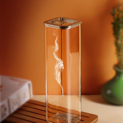 速发香熏炉香插倒挂香器创意线香檀灰炉 方形玻璃接香器家居瑜伽