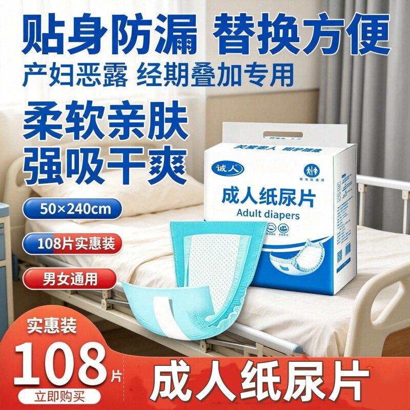 诚人成人纸尿片直条透气瞬吸大号防漏干爽不侧漏老人尿不湿经济装