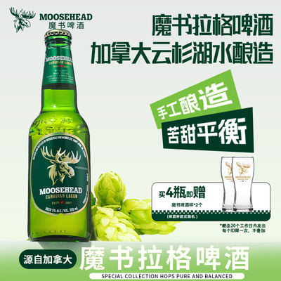 【送魔书品牌杯2个】加拿大进口MOOSEHEAD魔书精酿拉格啤酒350ml