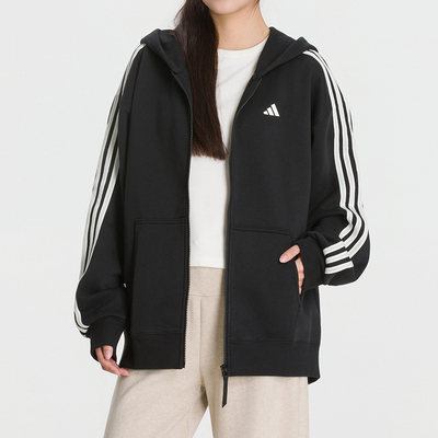 阿迪达斯女装针织连帽夹克外套2026秋季新款休闲运动服开衫KW7239