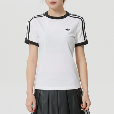 阿迪达斯三叶草女白色短袖T恤26新款3S TEE SLIM跑步运动服KD3683