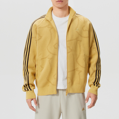 Adidas阿迪达斯小马纹路毛衣外套黄色马年新年款保暖针织衫KE4061