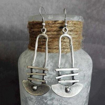 Vintage Ethnic Antique Metal Drop Earrings for Women Punk Je