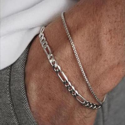 Stainless steel bracelet跨境男女不锈钢扁平炼条叠戴手錬古巴炼
