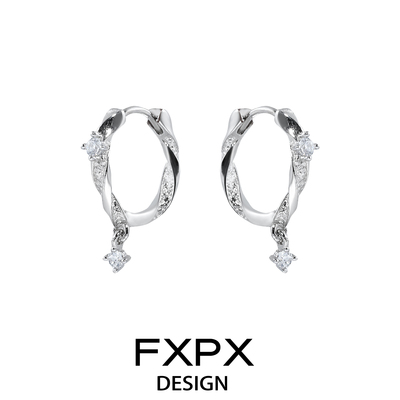 FXPX纯银莫比乌斯环锆石耳环小众设计高级感耳扣破碎感耳圈耳饰女