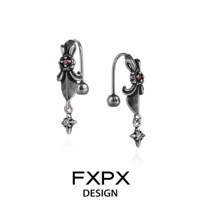 FXPX 原创螺丝拧扣复古做旧鸢尾耳钉925银针小众耳环欧美暗黑耳饰