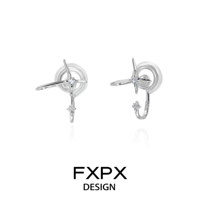 FXPX纯银免耳洞星星轨迹耳夹小众设计高级感锆石无耳洞耳饰四芒星