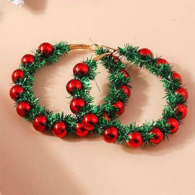 Fashion Merry Christmas Wreath Circle Hoop Earrings for Wome