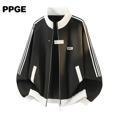 PPGE新款开衫秋冬季男潮流百搭简约休闲字母魔术贴设计感正品夹克