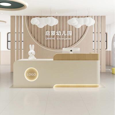 拉车吧台轻奢高级感奶油风幼儿园艺术培训中心机构收银台童装店接