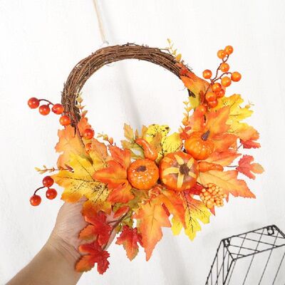 极速2022 Autumn Theme Door xWreath Artificial Pumpkin Berrie