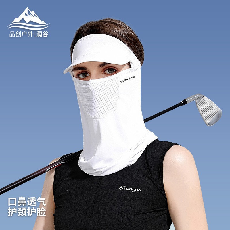 新品夏季全脸防晒面罩男女高尔夫透气遮阳护颈防紫外线冰丝面纱脸