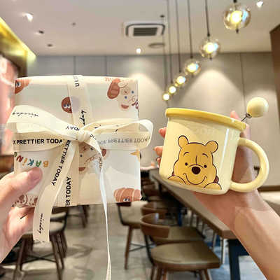 Cute and high-value Winnie the Pooh ceramic mug, children's breakfast cup, girls' birthday gift, souvenir gift box