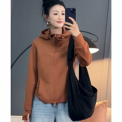 休闲百搭棉感长袖宽松连帽外套女