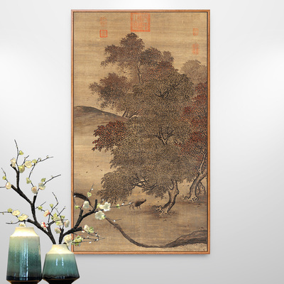 李唐秋林放犊图牧牛新中式装饰画走廊过道竖版挂画仿古壁画中国风